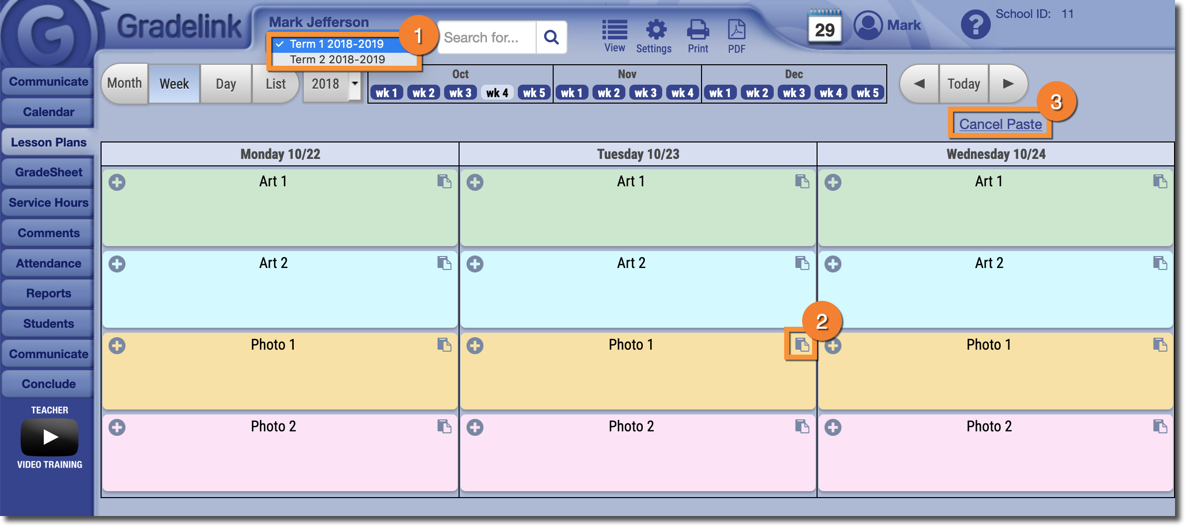 How do I copy Lesson Plans to the next term?