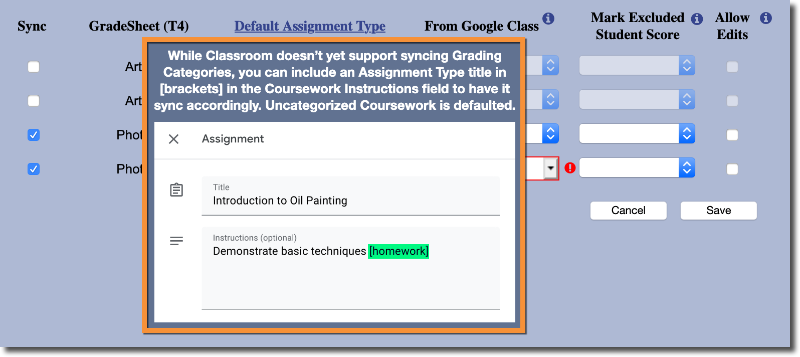 Overriding the default Assignment Type