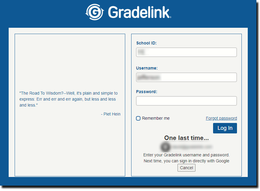 Logging into Gradelink with Google Sign On (SSO)