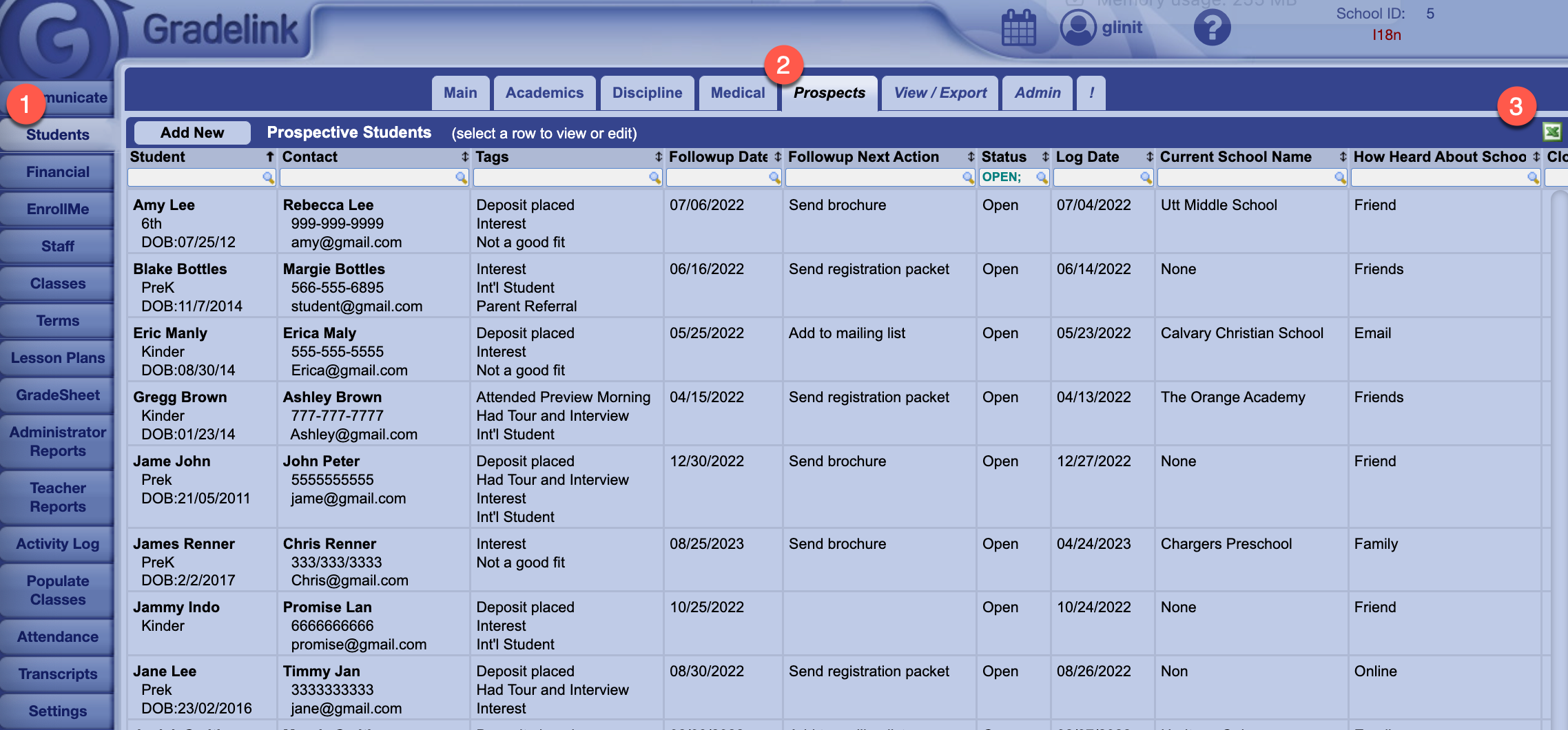 How do I print a prospective students report from Gradelink?